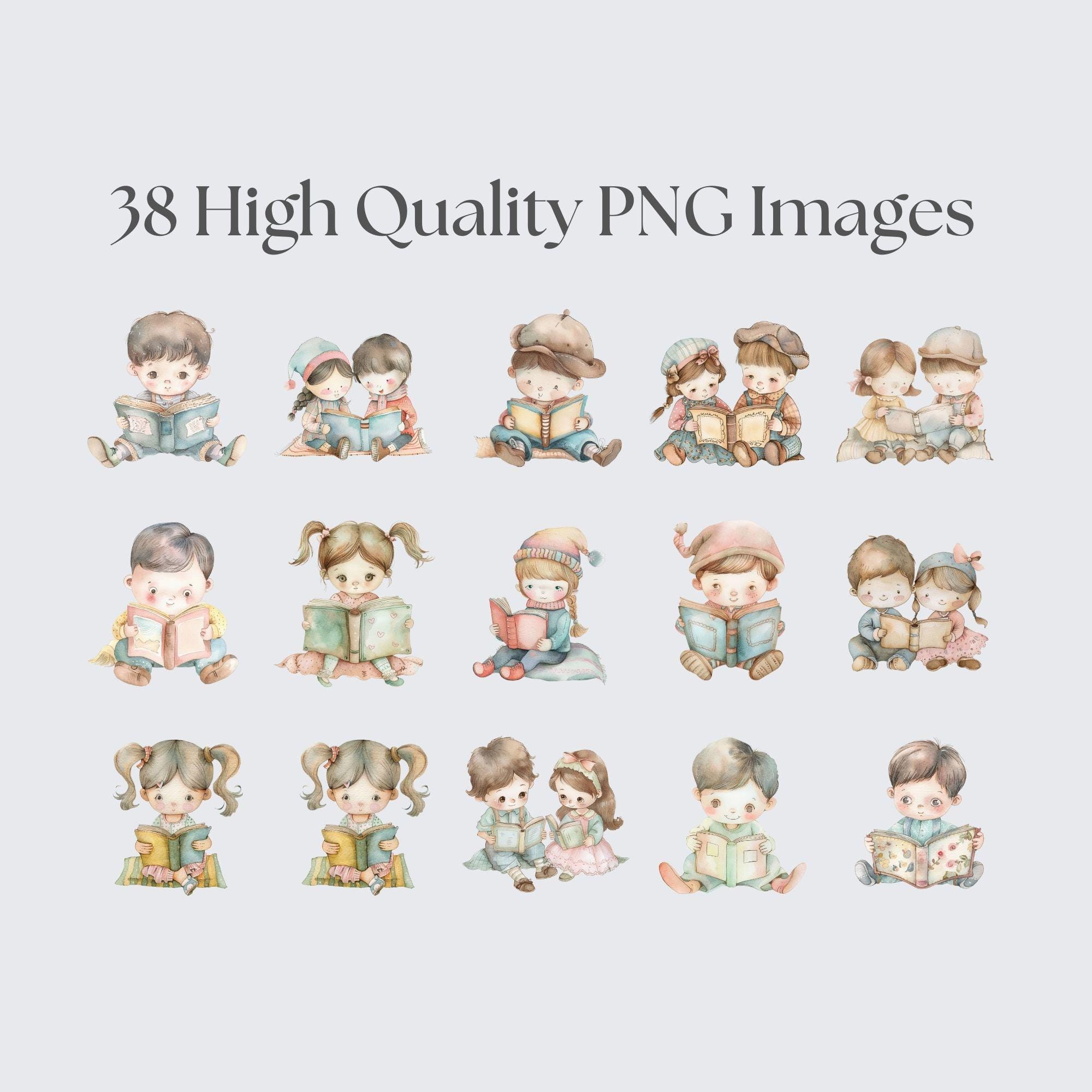 Cute Kids Reading Clipart, Adorable Digital Illustrations for Children ...