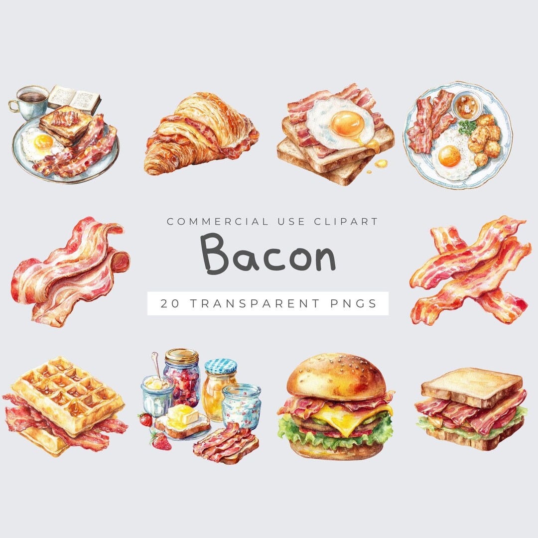 Bacon Clipart, Breakfast Food, Digital Download, Bacon SVG, PNG ...