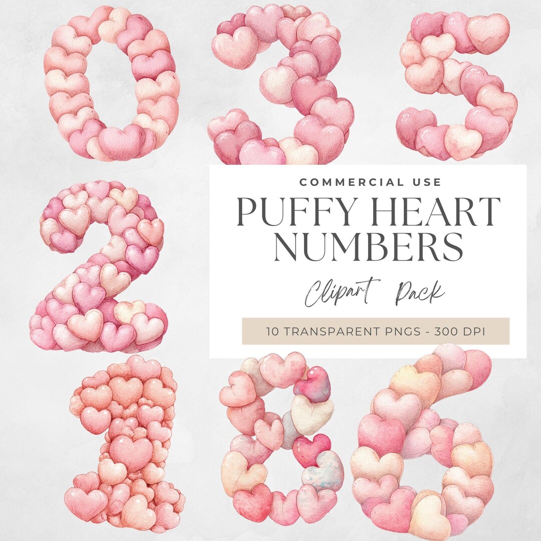 Heart Number Clipart for Valentine's Day Scrapbooking, Printable Love ...