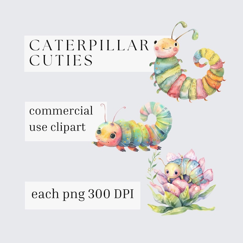 Watercolor Caterpillar Clipart, Cute Worm, Cartoon Art, Little ...