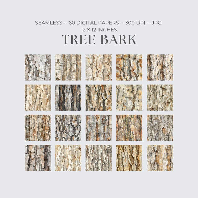 Seamless Tree Bark Digital Paper: Rustic Scrapbook Textures (JPG ...