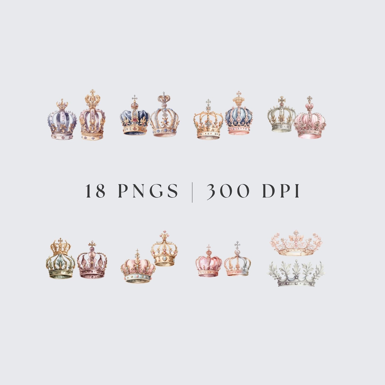 King and Queen Crowns Clipart, Royal Clipart, Crowns Watercolor Clip ...
