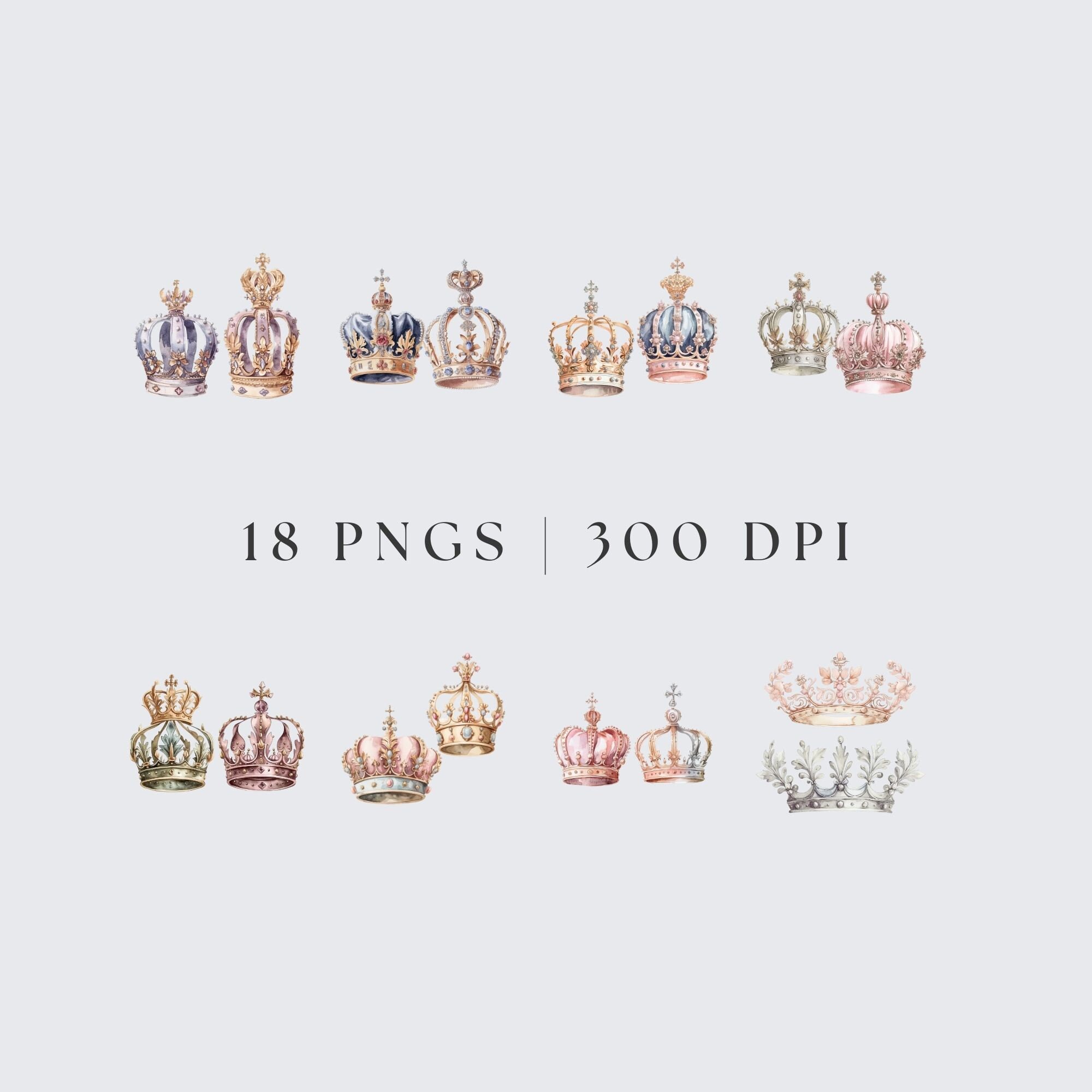 King and Queen Crowns Clipart, Royal Clipart, Crowns Watercolor Clip ...