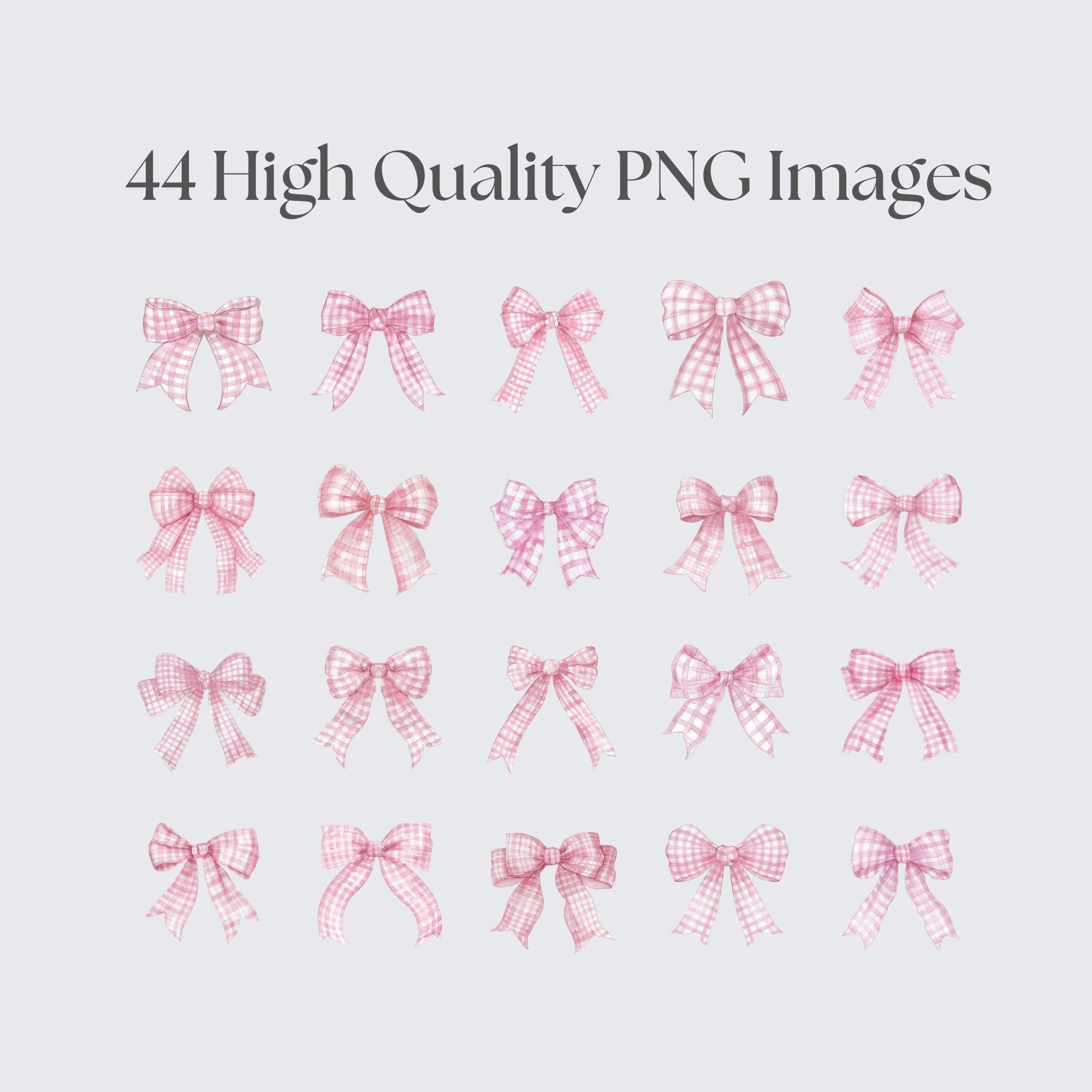 Pink Gingham Bow Clipart, Gingham Bow Clipart, Watercolor Bows, Digital ...