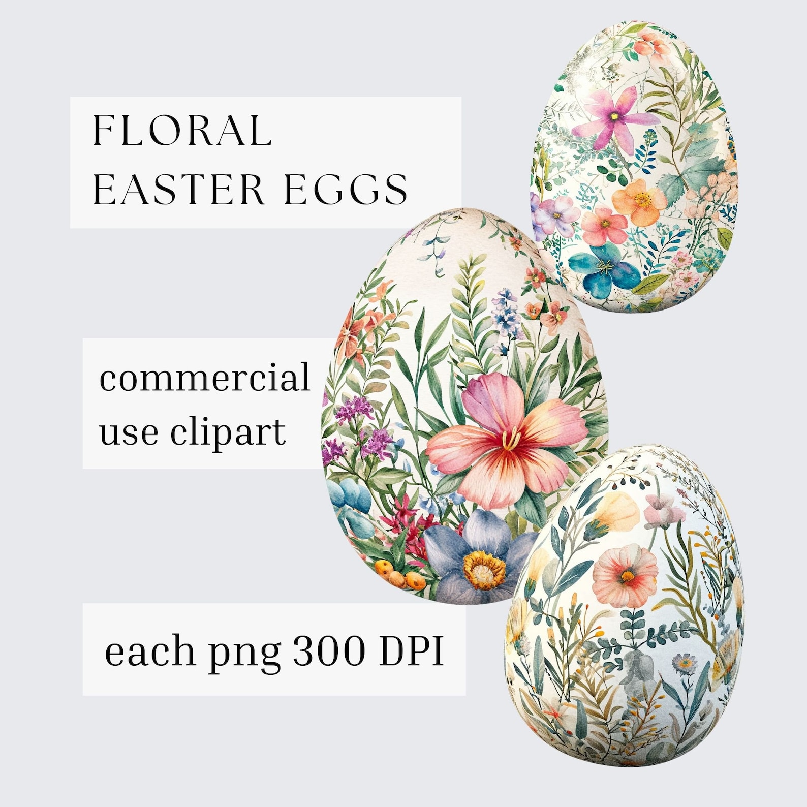 Floral Watercolor Easter Eggs Clipart, Toile Clipart, Greenery Leaves ...