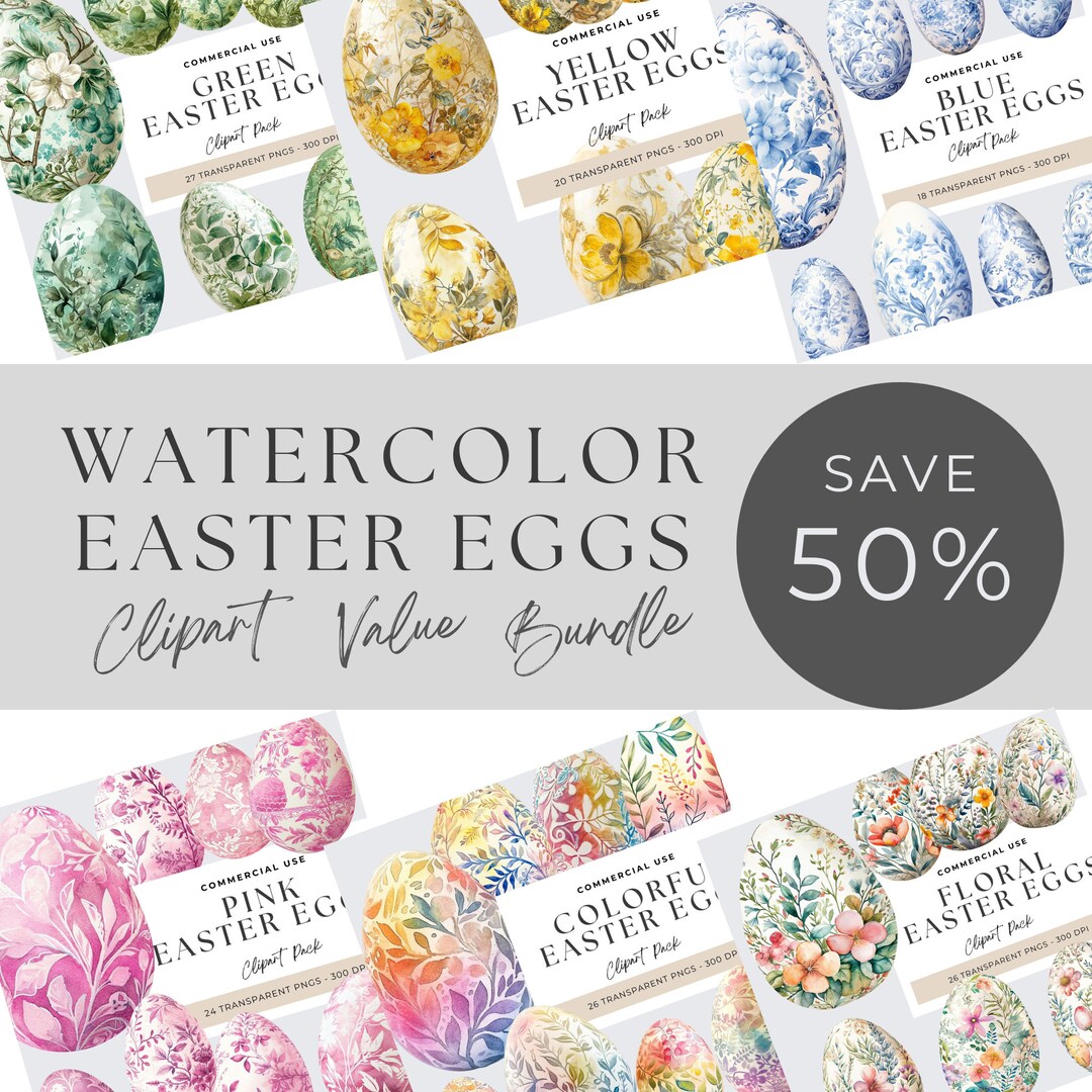 Watercolor Easter Eggs Clipart Bundle, Floral Toile (PNG Digital ...