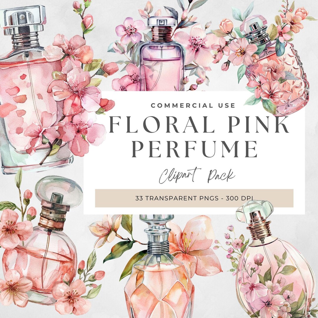 Perfume Bottle Clipart, Vintage Floral Bottle Illustrations, Pink ...