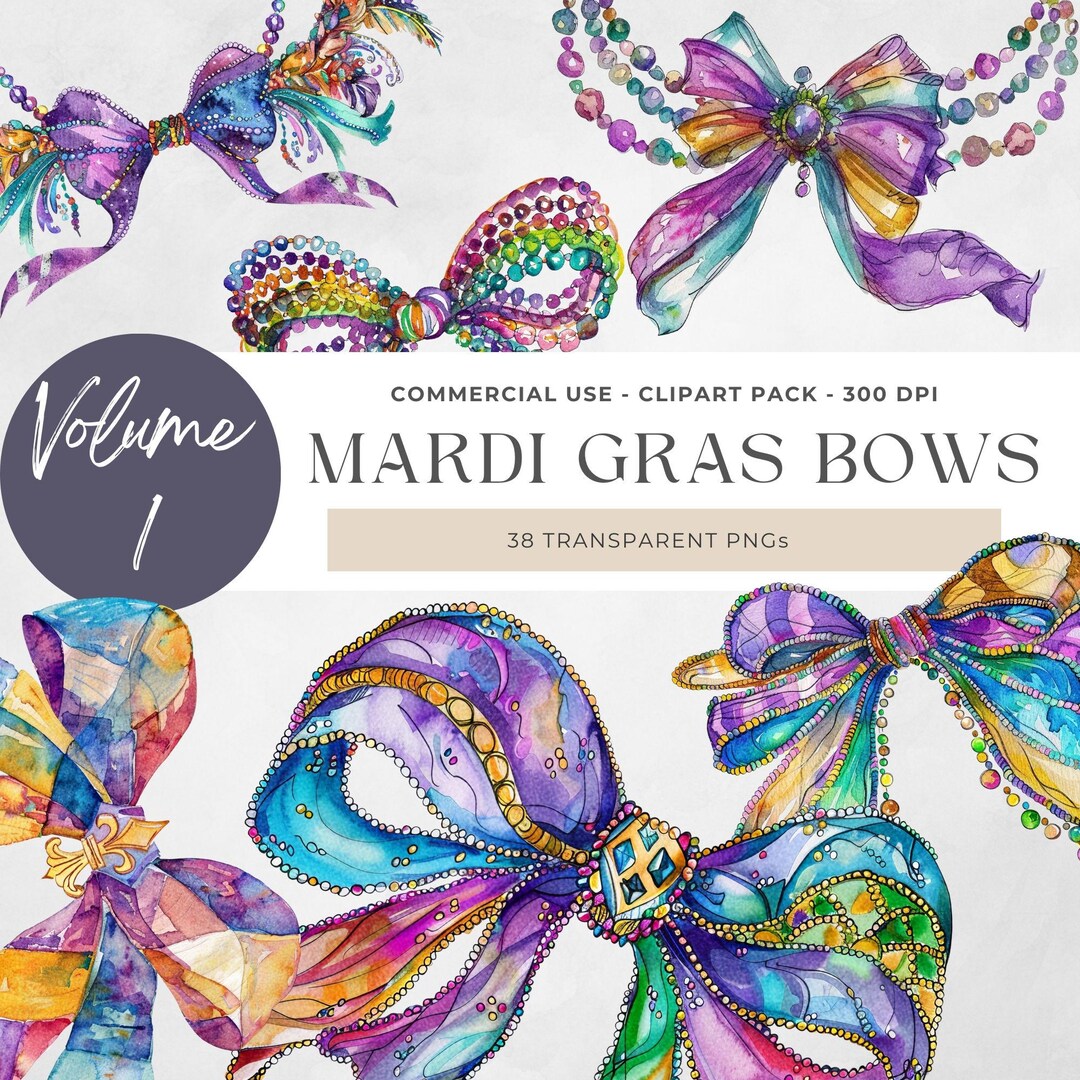 Mardi Gras Bows: Watercolor Clipart, Carnival Sublimation (PNG) - Etsy
