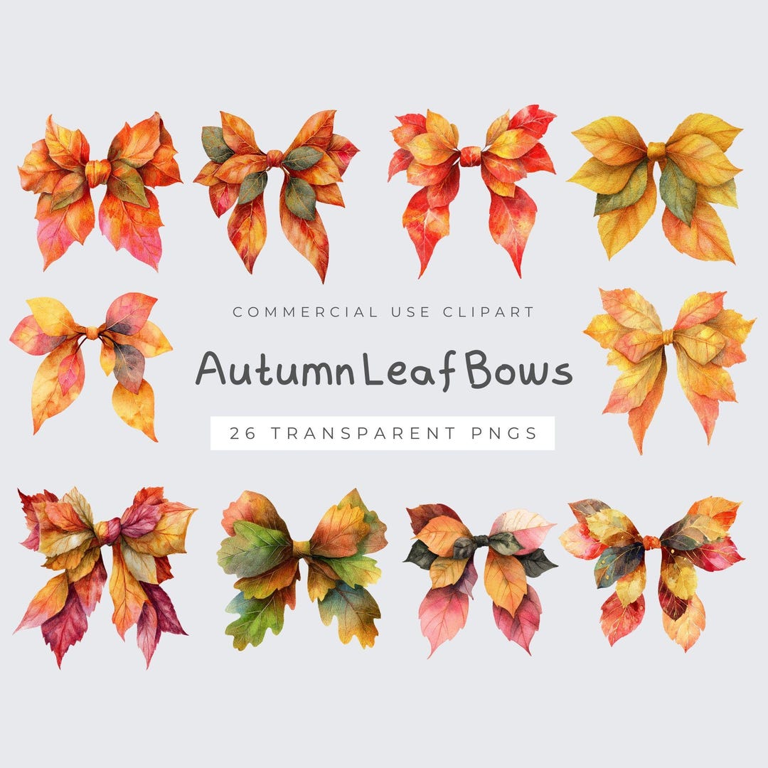 Autumn Leaf Bow Clipart, Fall Digital Download, Thanksgiving Art ...