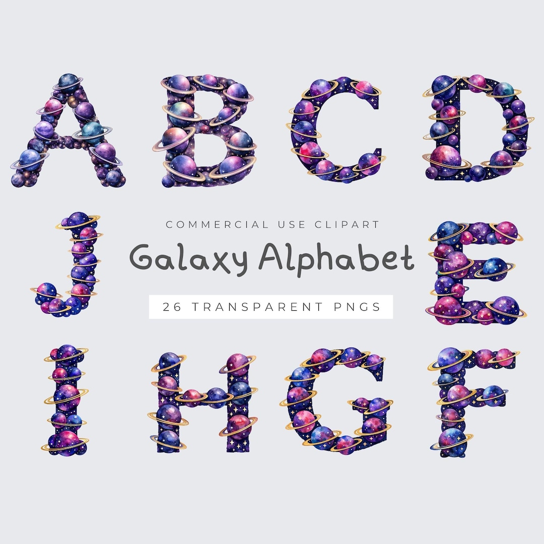Clipart Galaxy Alphabet Letters PNG Bundle, Digital Download Space Art ...
