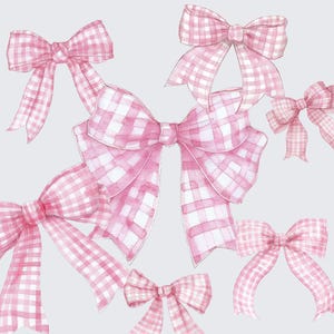 Pink Gingham Bow Clipart, Gingham Bow Clipart, Watercolor Bows, Digital ...