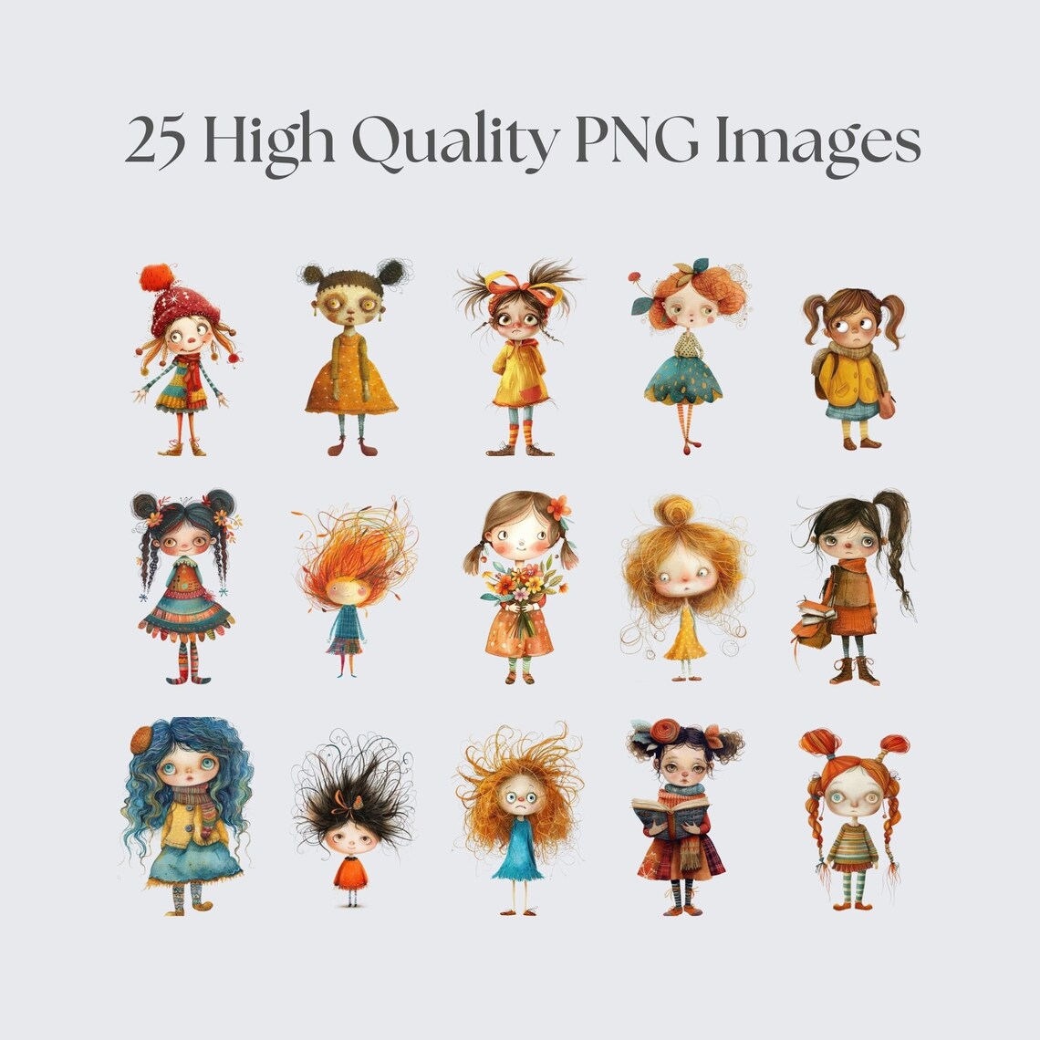 Whimsical Quirky Girl Clipart, Junk Journal PNG - Etsy