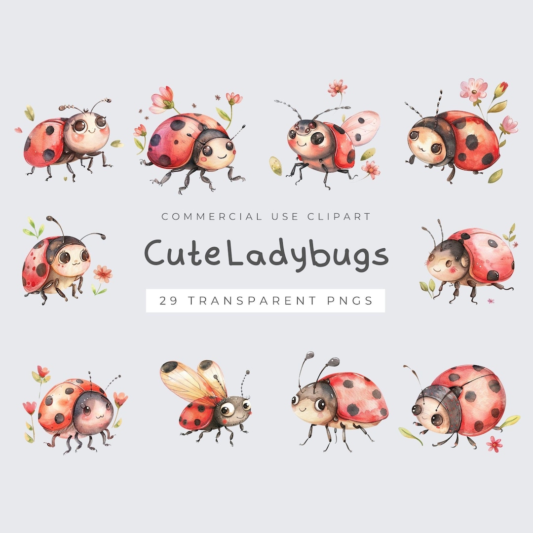 Ladybug Clipart, Cute Watercolor PNG Bundle for Digital Download ...