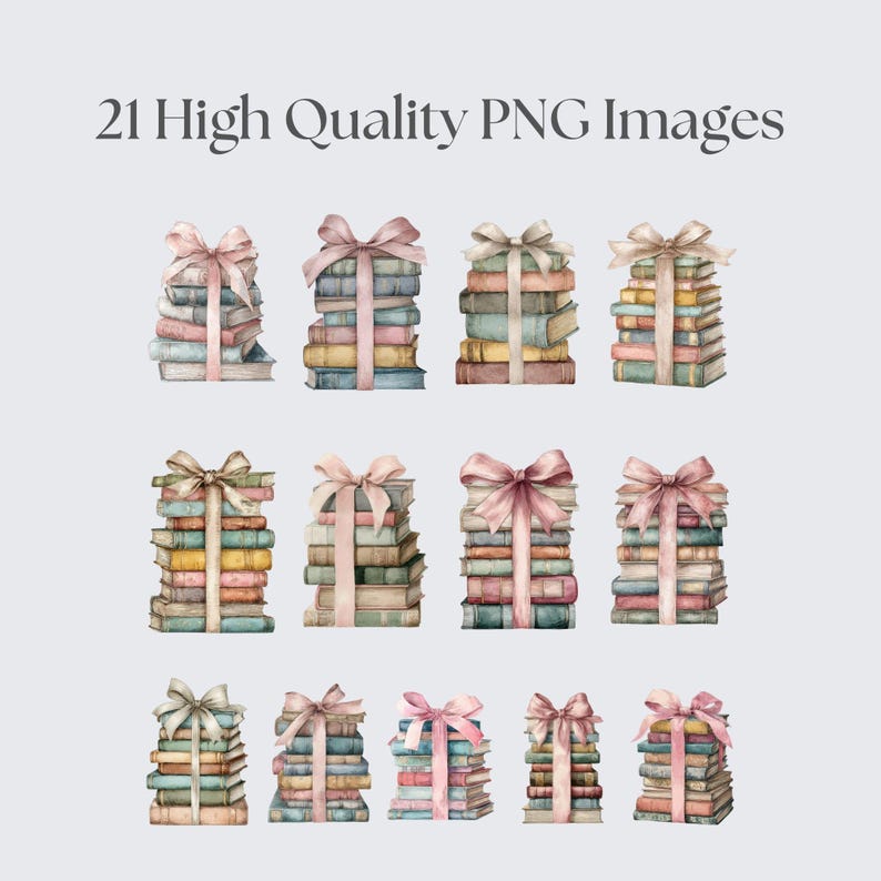 Stack of Books With Bow PNG, Girly Book Lover Clipart, Cute Books PNG ...
