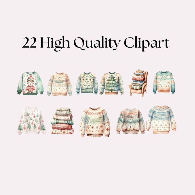 Watercolor Christmas Sweater Clipart | Ugly Xmas Sweater Clipart ...