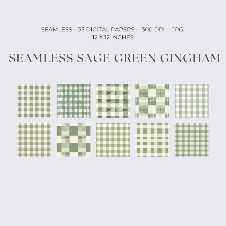 Vintage Sage Green Gingham, Printable Junk Journal Papers, Signature Sheets, Antique Green ...