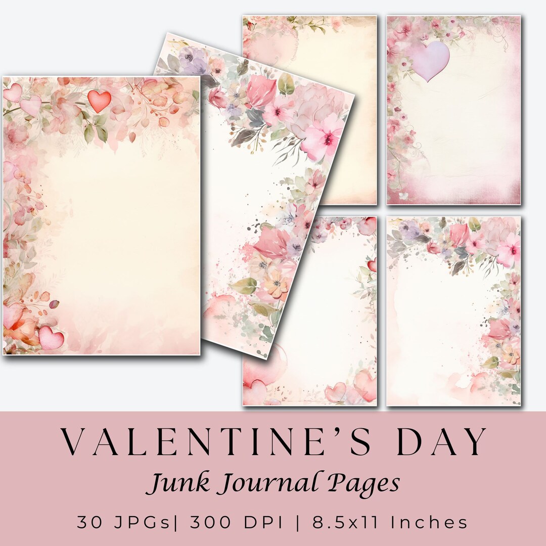 Valentine Love Digital Junk Journal Paper, Romantic Journal Pages, Love ...