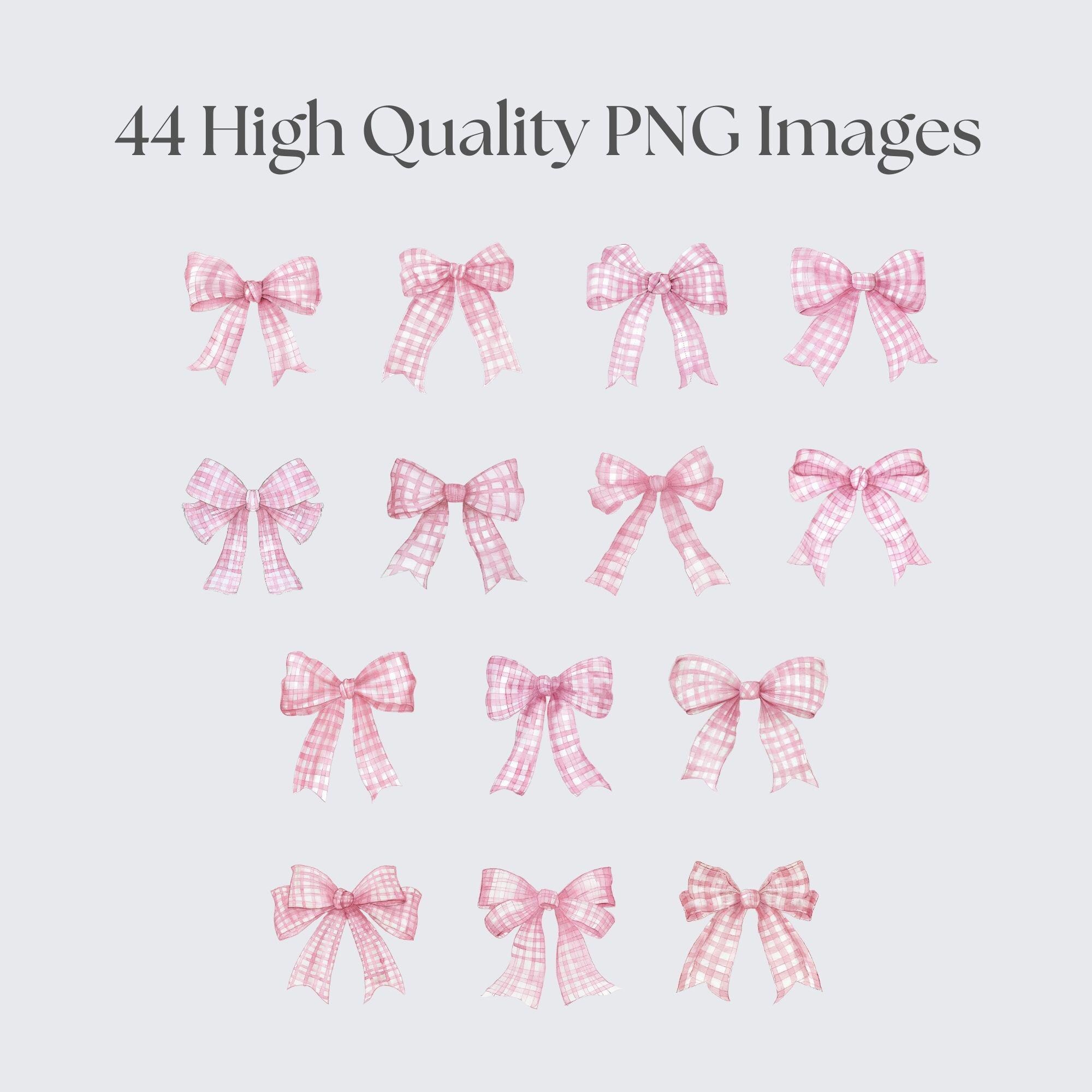 Pink Gingham Bow Clipart, Gingham Bow Clipart, Watercolor Bows, Digital ...