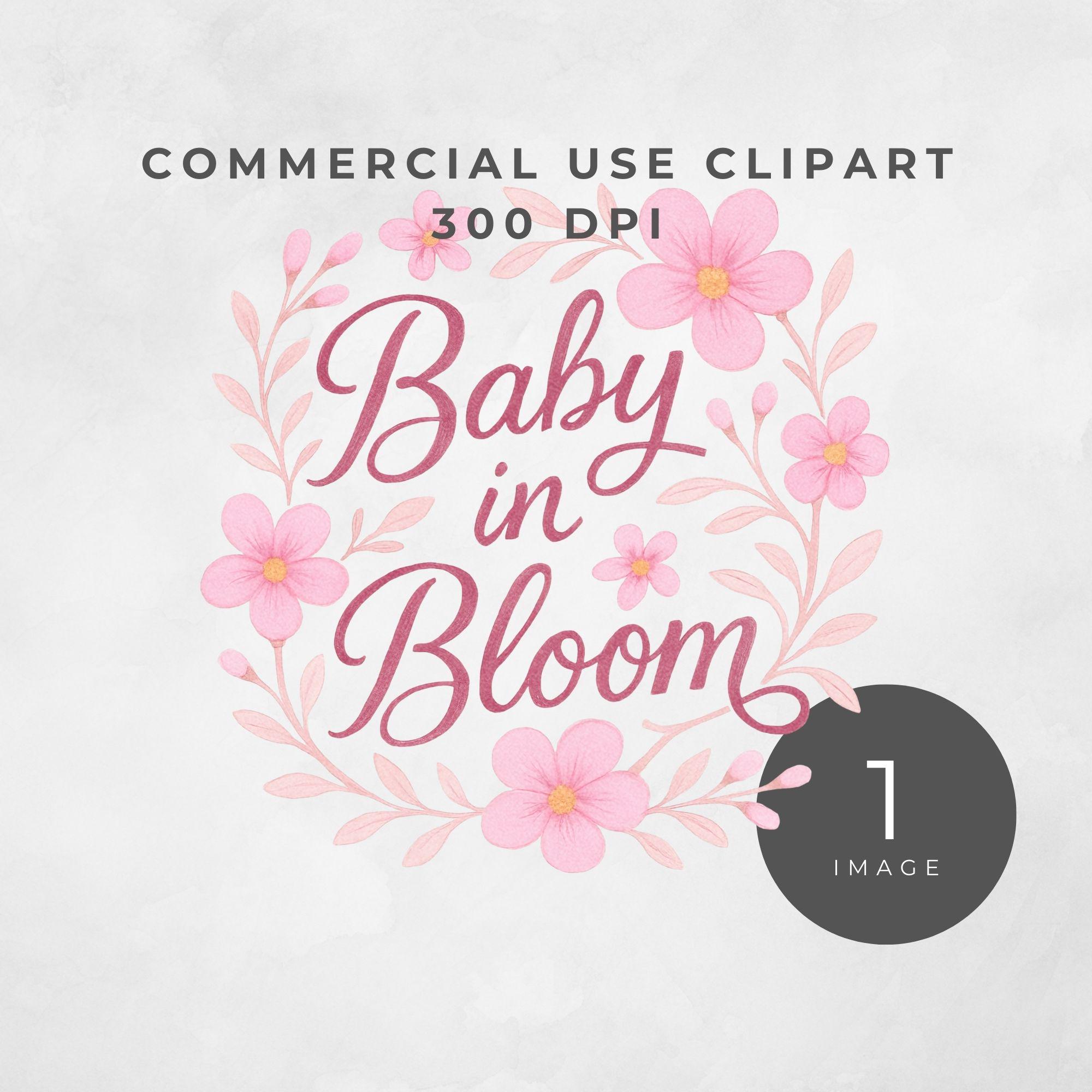 Pink Baby in Bloom Clipart, Watercolor Floral Baby Shower Decor, Baby ...