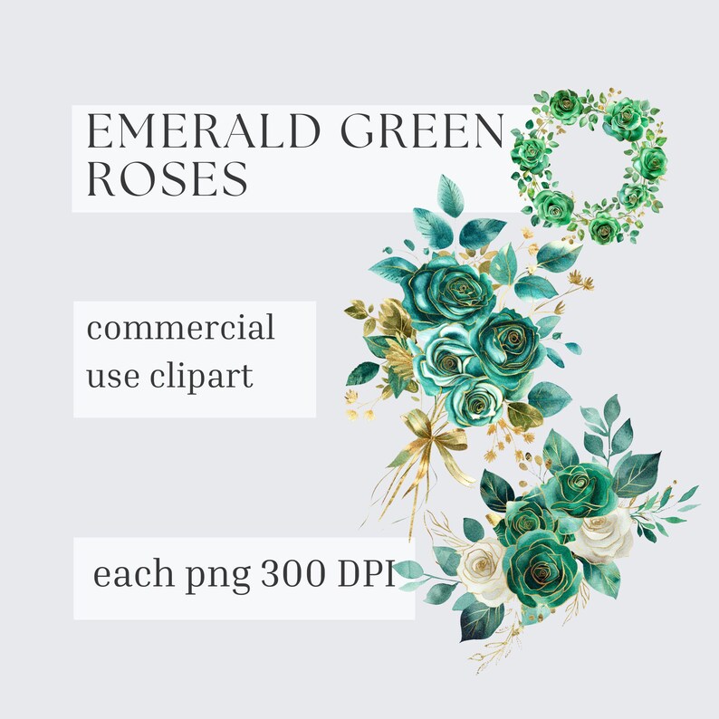 Emerald Green Roses Png, Enchanted Rose Png, Watercolor Floral Clipart ...