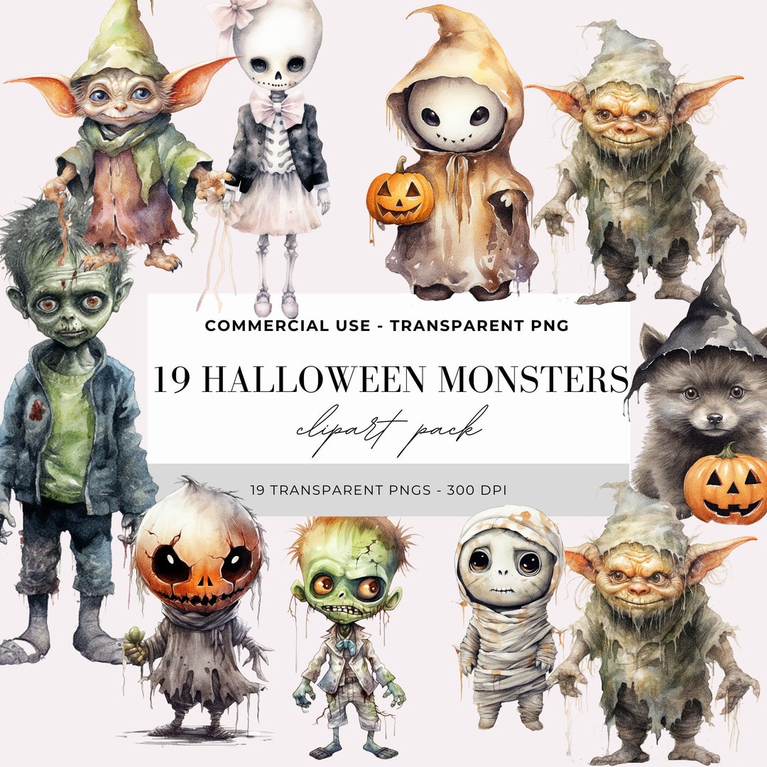 Halloween Monsters Watercolor Clipart | Instant Digital Download | Png ...