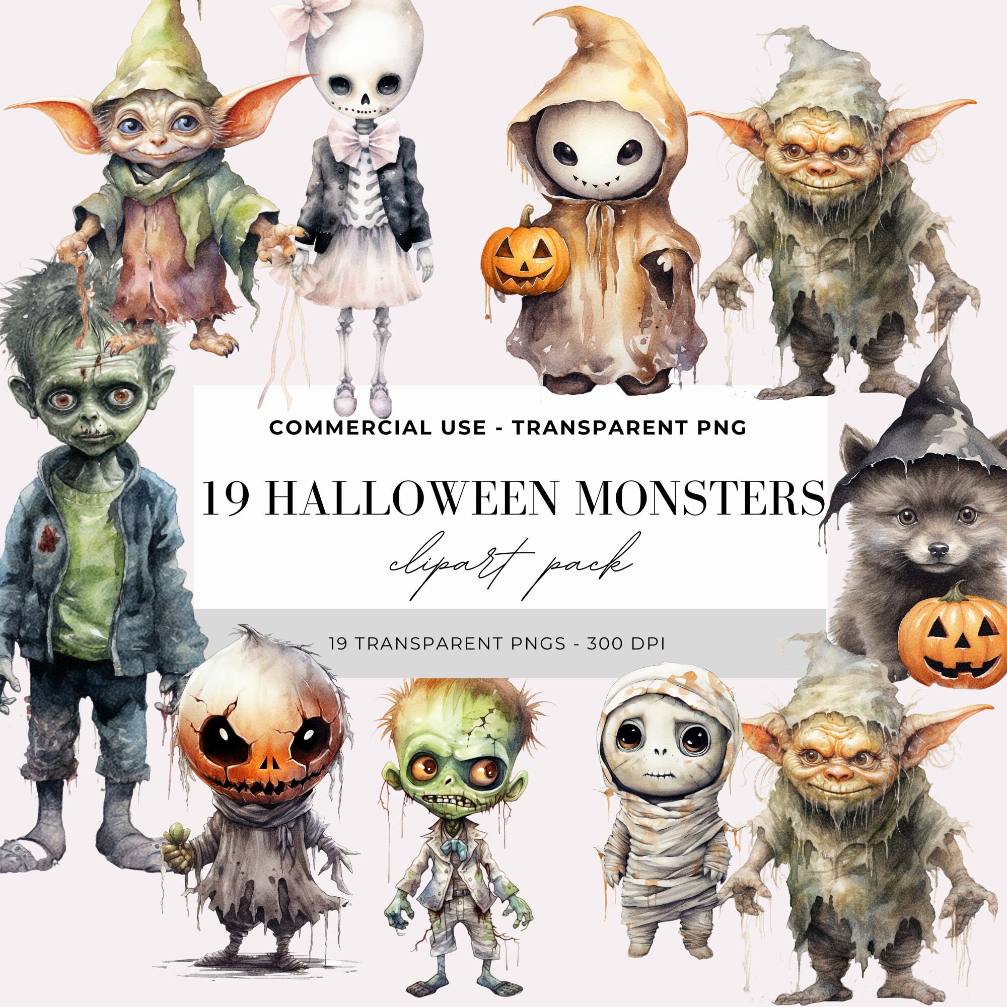 Halloween Monsters Watercolor Clipart | Instant Digital Download | Png ...