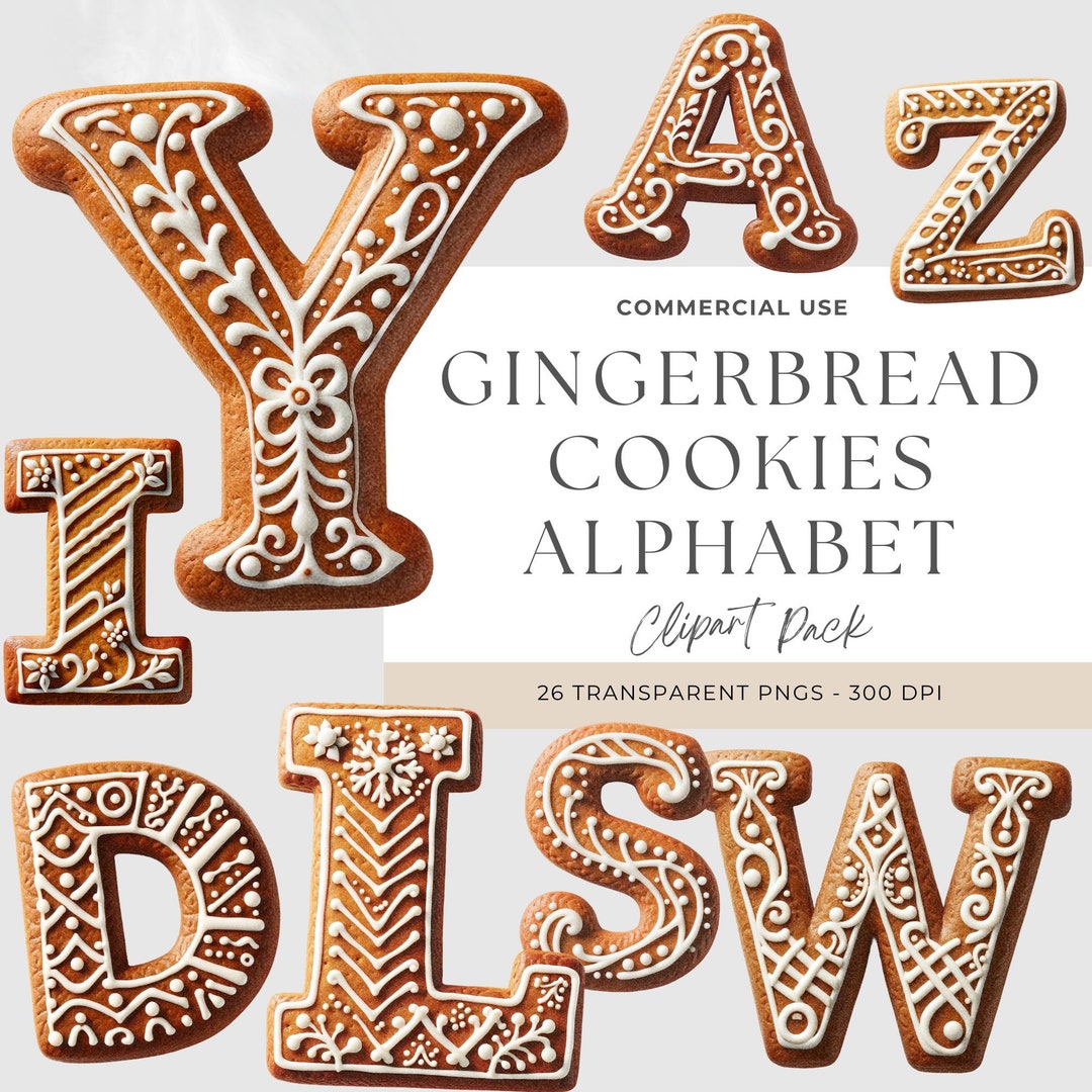 Gingerbread Cookie Letters Clipart, 26 High Quality Png Files ...