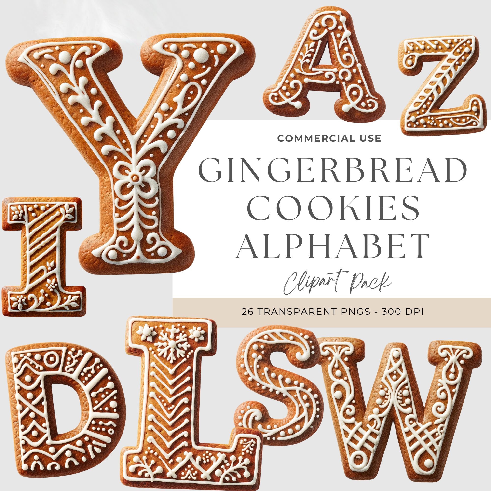 Gingerbread Cookie Letters Clipart, 26 High Quality Png Files ...