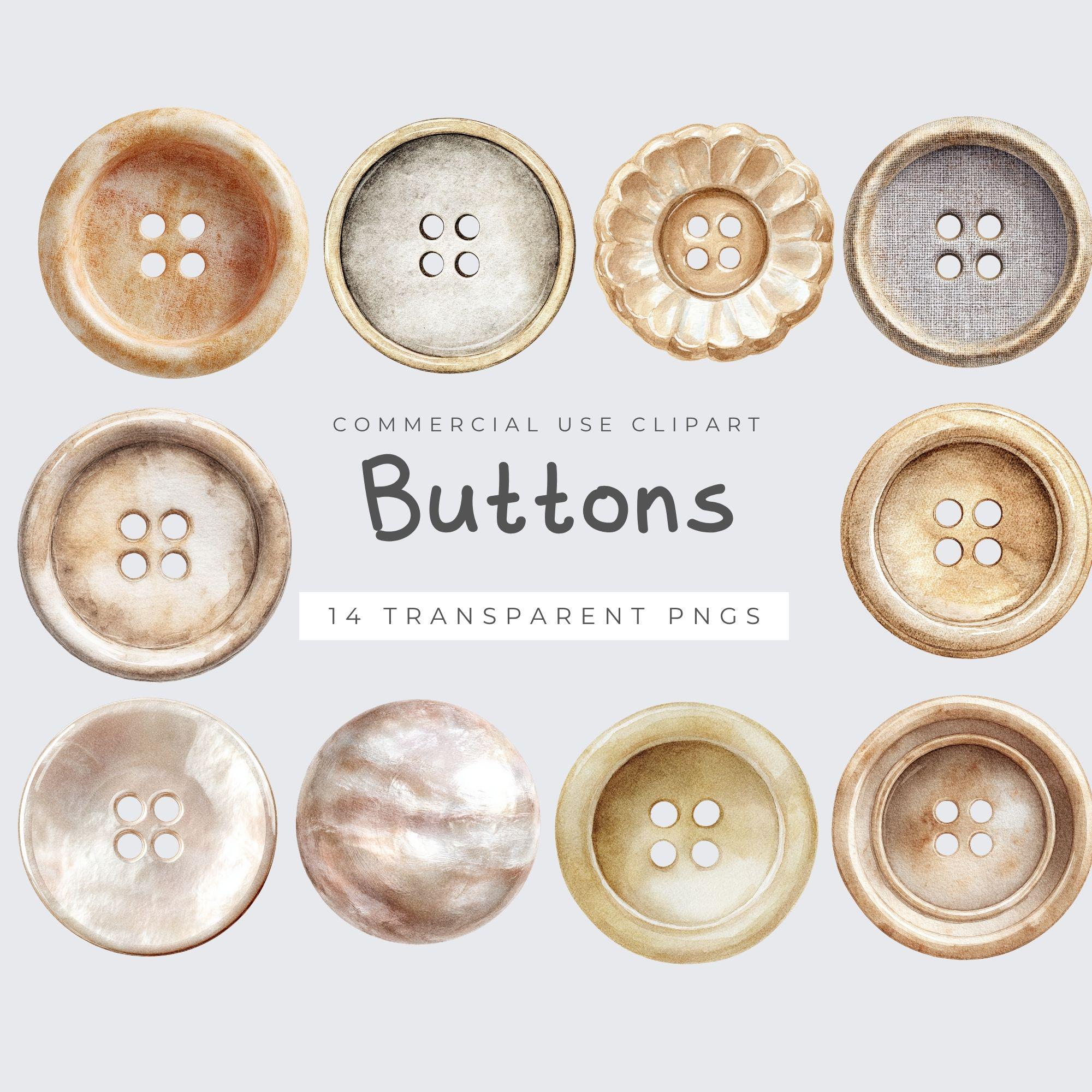 Sewing Button Clipart, Whimsical Digital Art for Crafts, Printable Pngs ...