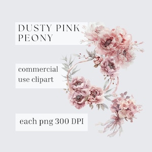 Dusty Pink Peonies Clipart, Peony Flower Cliparts Watercolor Painting ...
