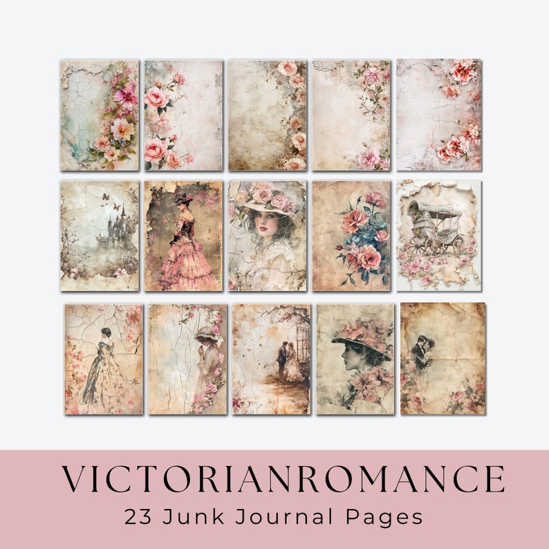 Victorian Romance Junk Journal Paper, Victorian Love Junk Journal ...