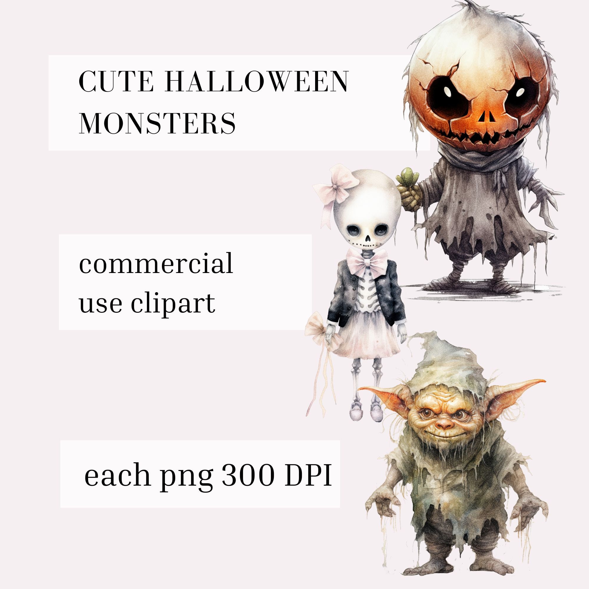 Halloween Monsters Watercolor Clipart | Instant Digital Download | Png ...