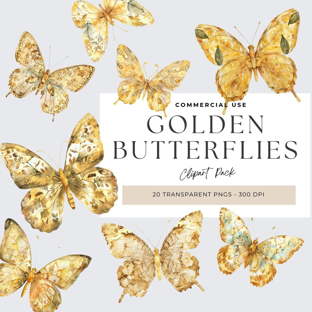Gold Butterfly Clipart, Gold Butterfly PNG, Gold Glitter Butterflies ...