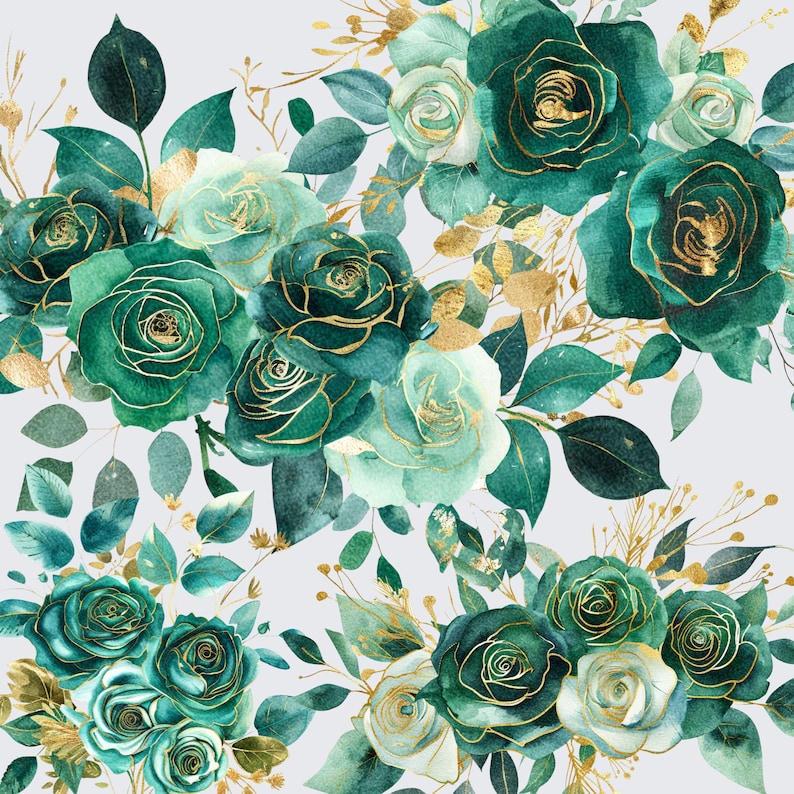 Emerald Green Roses Png, Enchanted Rose Png, Watercolor Floral Clipart ...