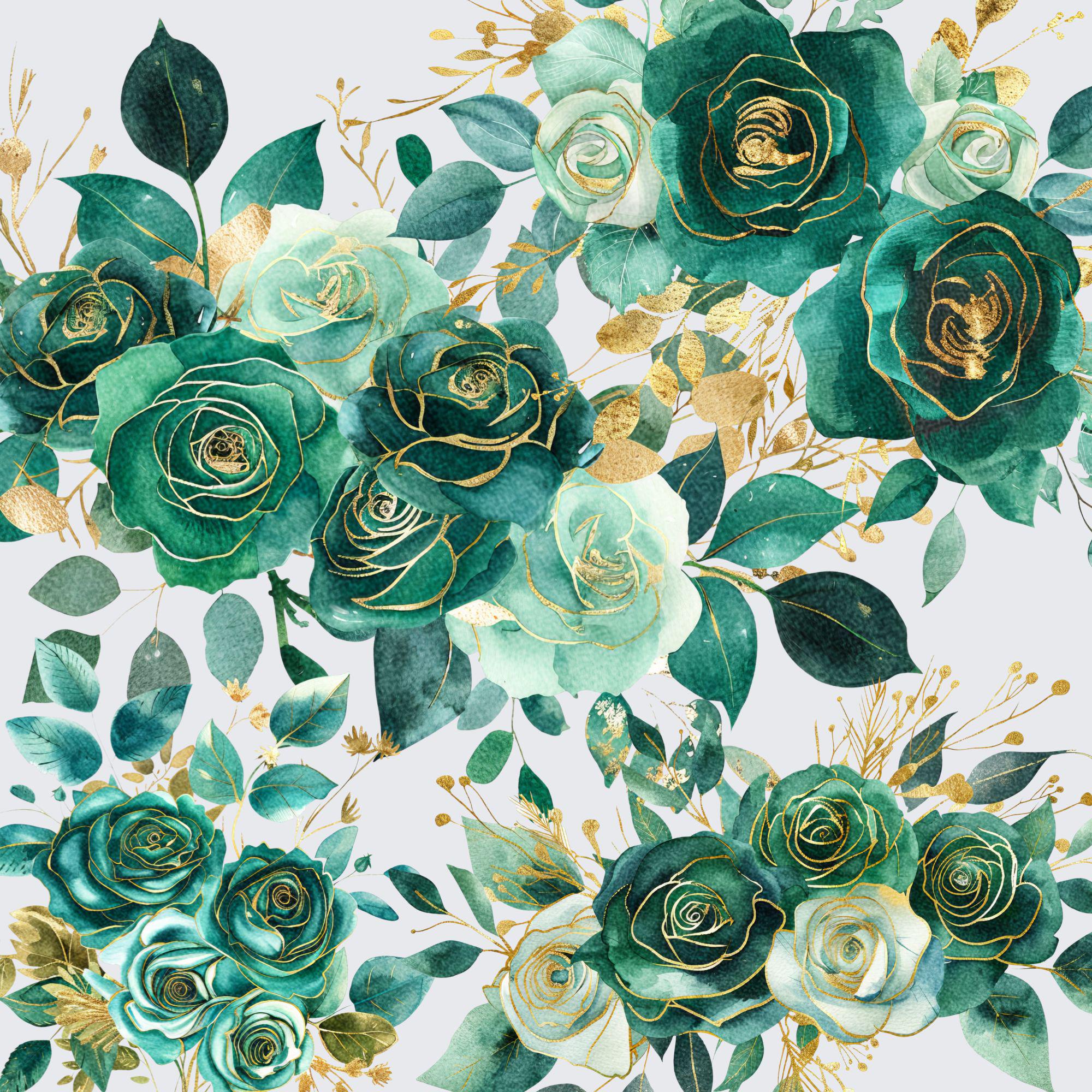 Emerald Green Roses Png, Enchanted Rose Png, Watercolor Floral Clipart ...