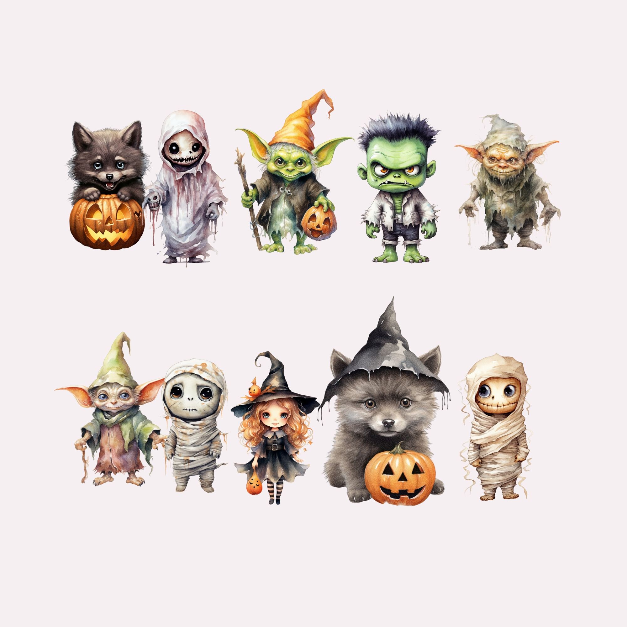 Halloween Monsters Watercolor Clipart | Instant Digital Download | Png ...
