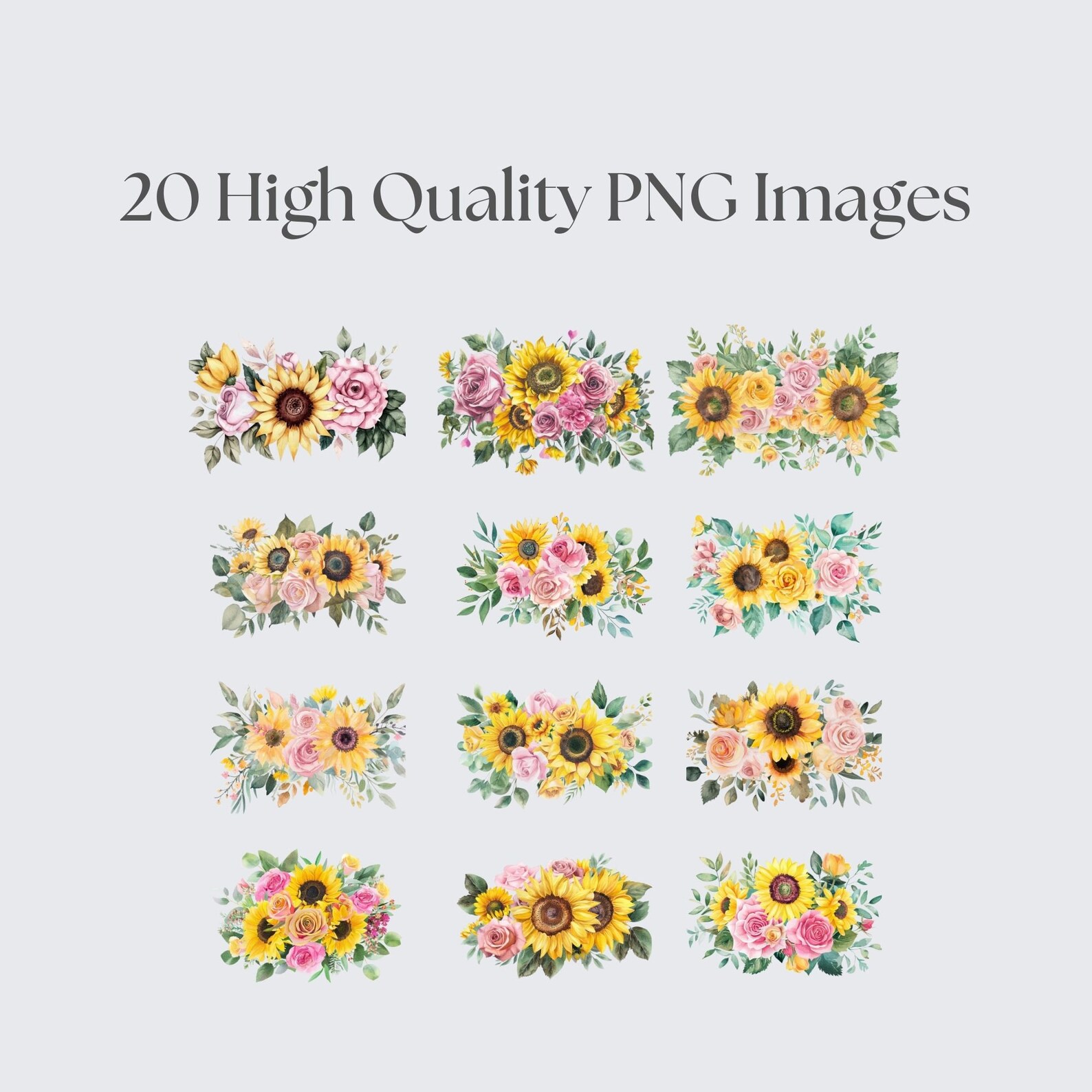 Sunflower and Roses Clipart, Floral Collage, Flower Clip Art, Red Rose ...