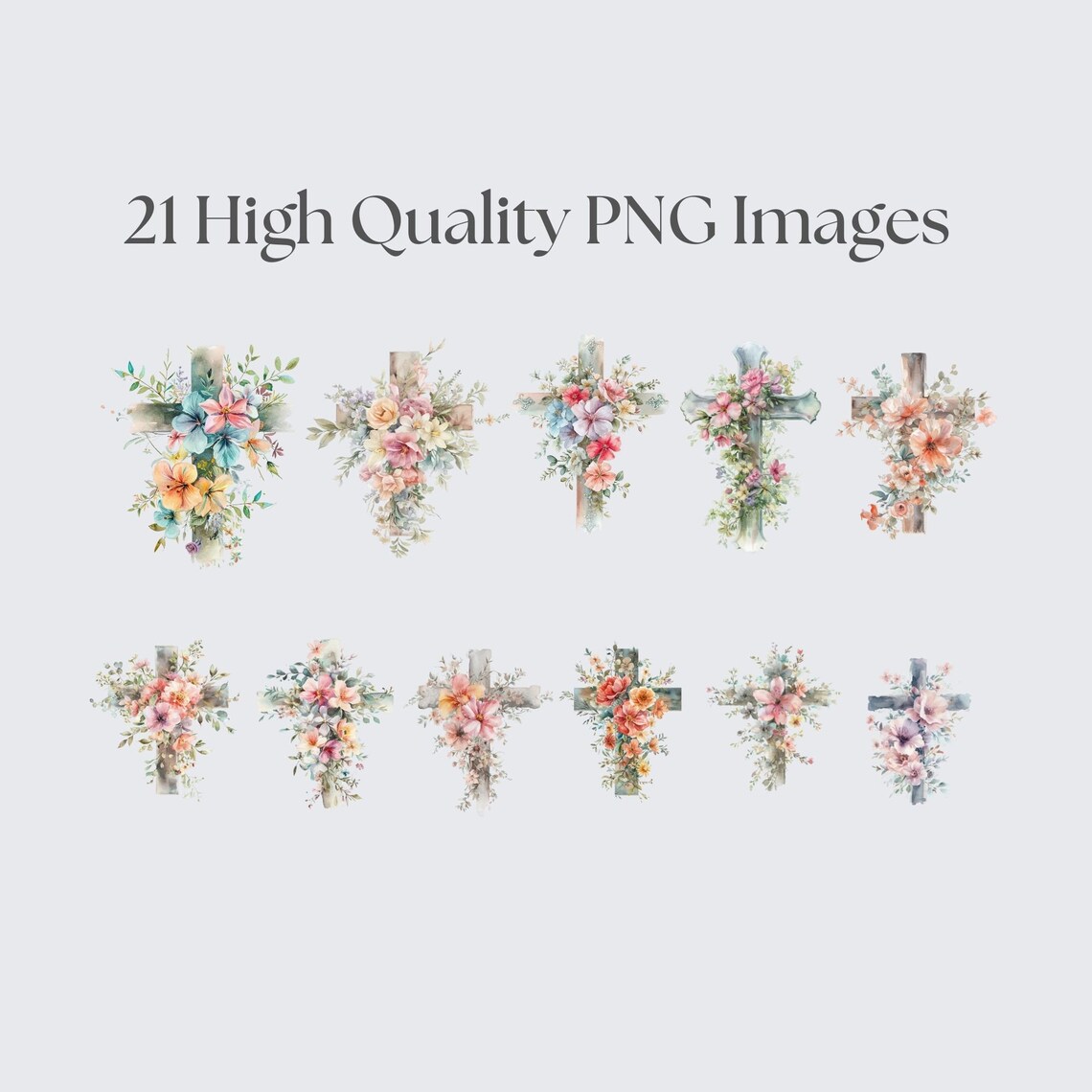 Watercolor Floral Crosses Png Clipart, Watercolor Clipart Cross, Easter ...