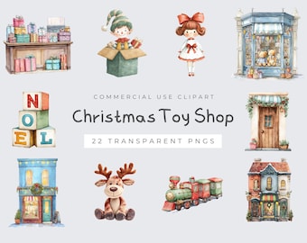 Christmas Toy Shop Clipart, Festive Holiday PNG Graphics, Vintage ...