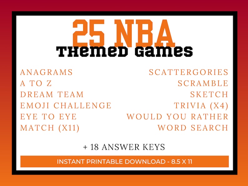 NBA Printable Party Games Bundle, Basketball Trivia, NBA Team Word ...