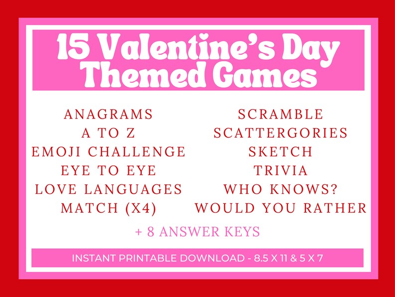 Valentine's Day Printable Party Games Bundle, Valentine's Day Trivia ...