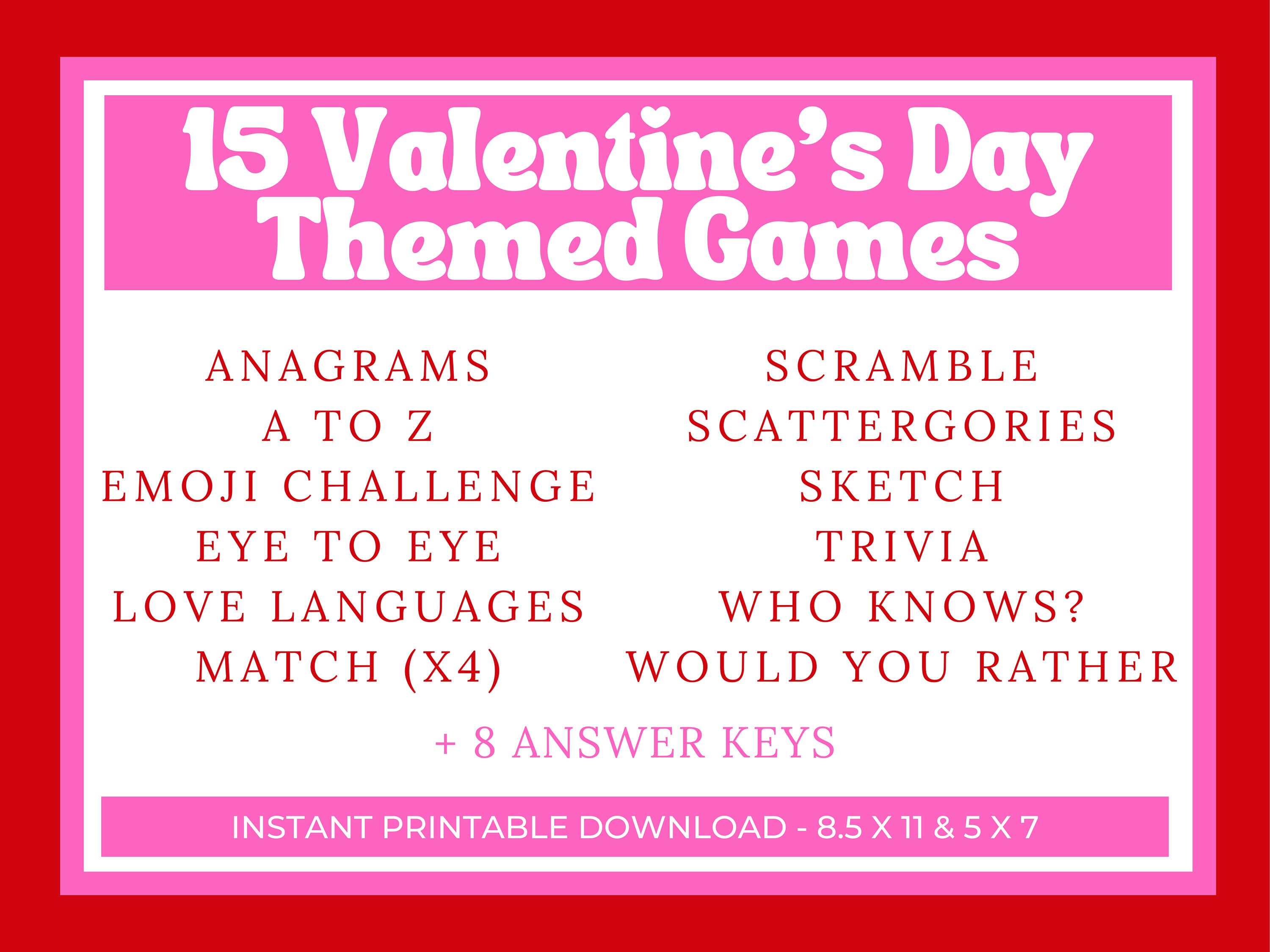 Valentine's Day Printable Party Games Bundle, Valentine's Day Trivia ...