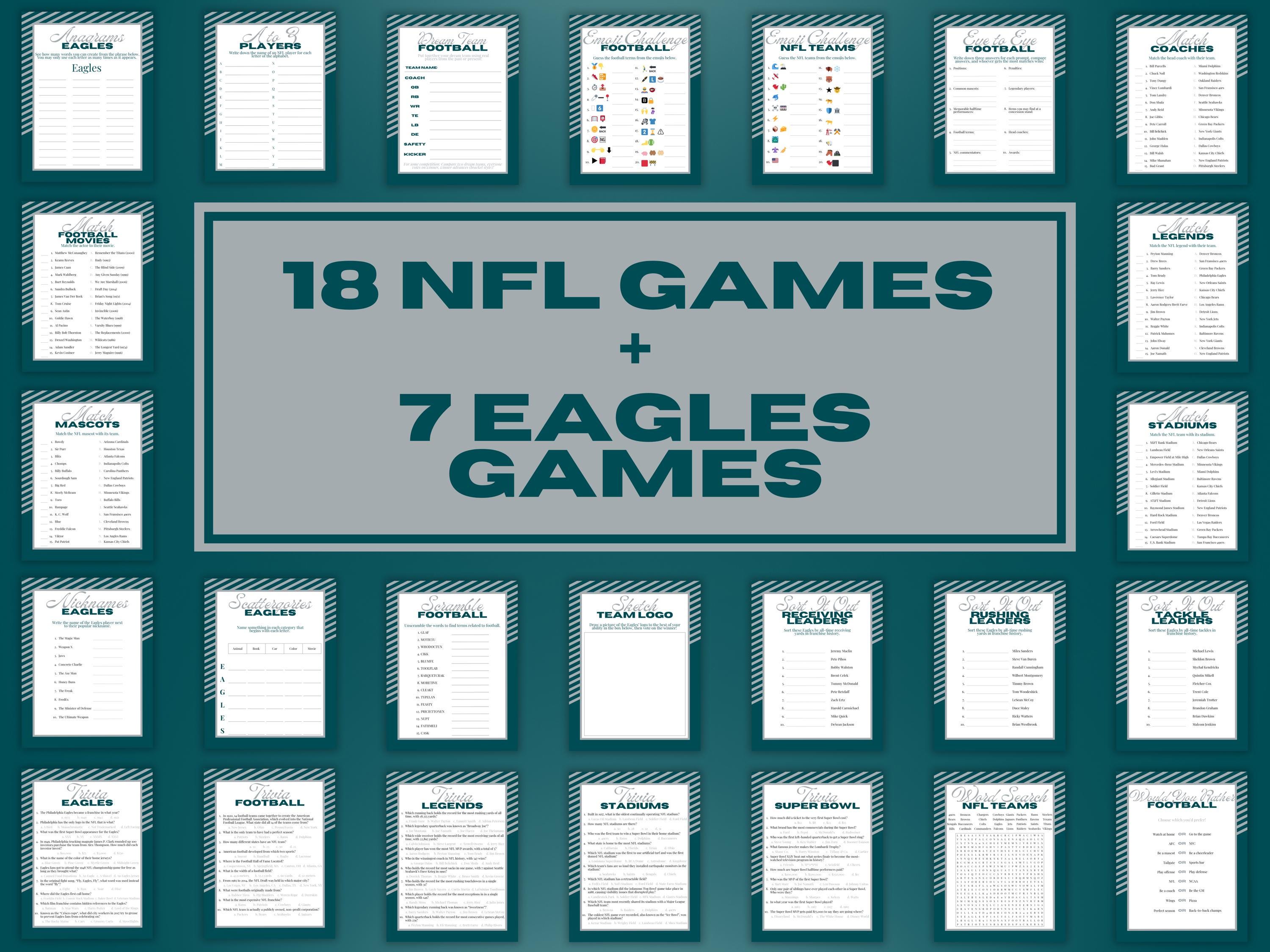 Eagles Printable Party Games Bundle, Football Trivia, NFL Team Word ...
