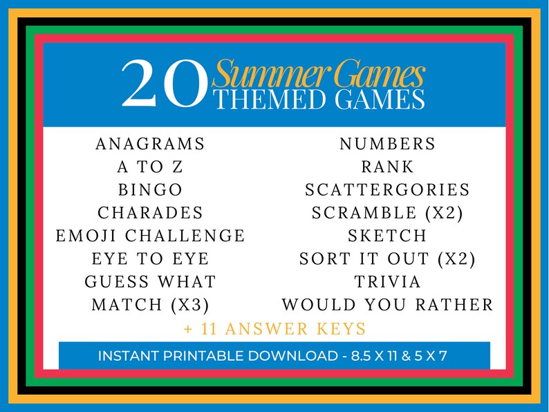 Summer Games Printable Party Games Bundle, Summer Games Trivia, Sports ...