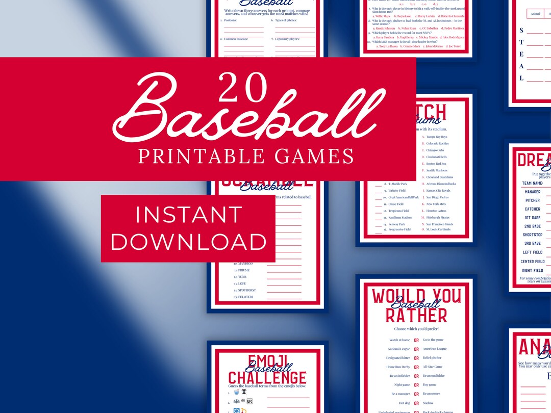 MLB Printable Party Games Bundle, Baseball Trivia, MLB Team Word Search ...