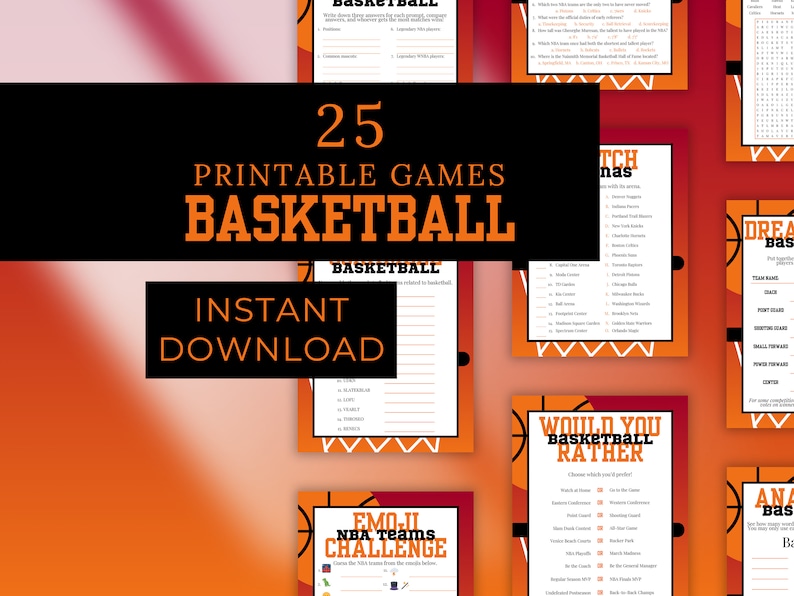 NBA Printable Party Games Bundle, Basketball Trivia, NBA Team Word ...