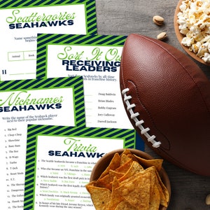 Seahawks Printable Party Games Bundle, Football Trivia, NFL Team Word ...