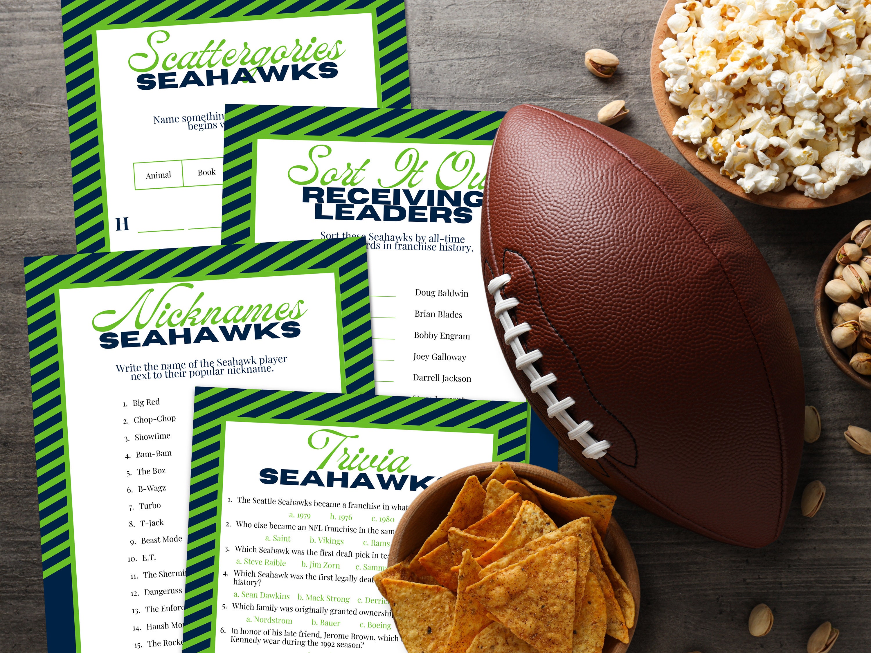 Seahawks Printable Party Games Bundle, Football Trivia, NFL Team Word ...