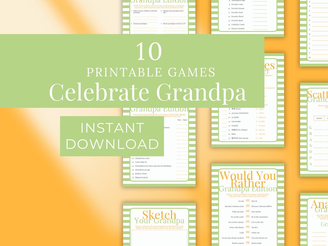 Grandpa Printable Party Game Bundle, Grandfather Gift, Grandpa Would ...