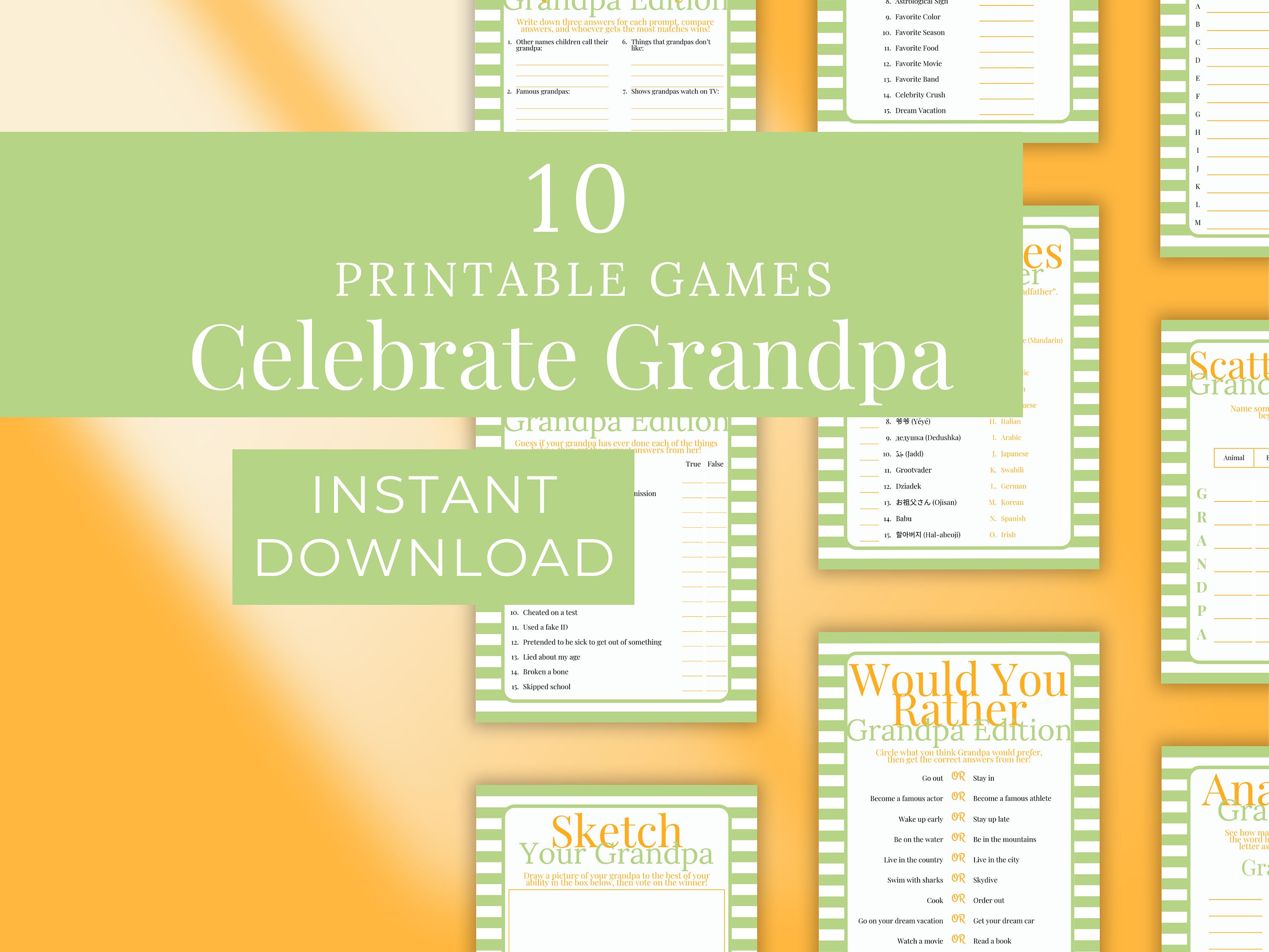 Grandpa Printable Party Game Bundle, Grandfather Gift, Grandpa Would ...